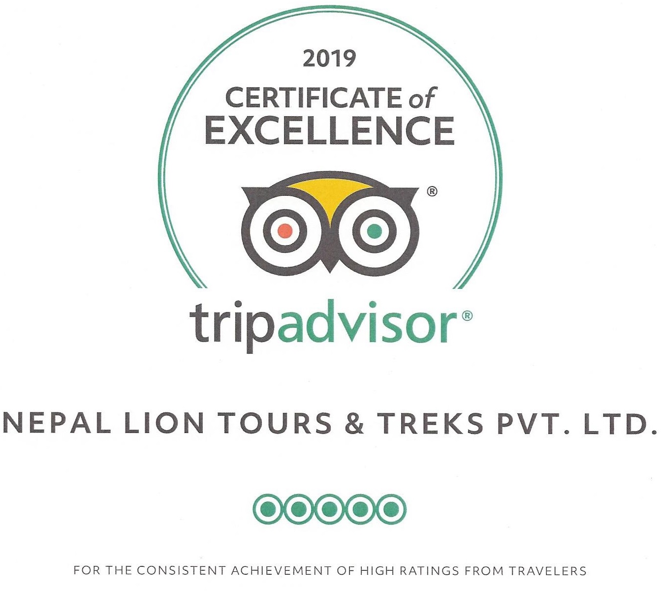 TripAdvisor Rating | Nepal Lion received Certificate of Excellence 2019